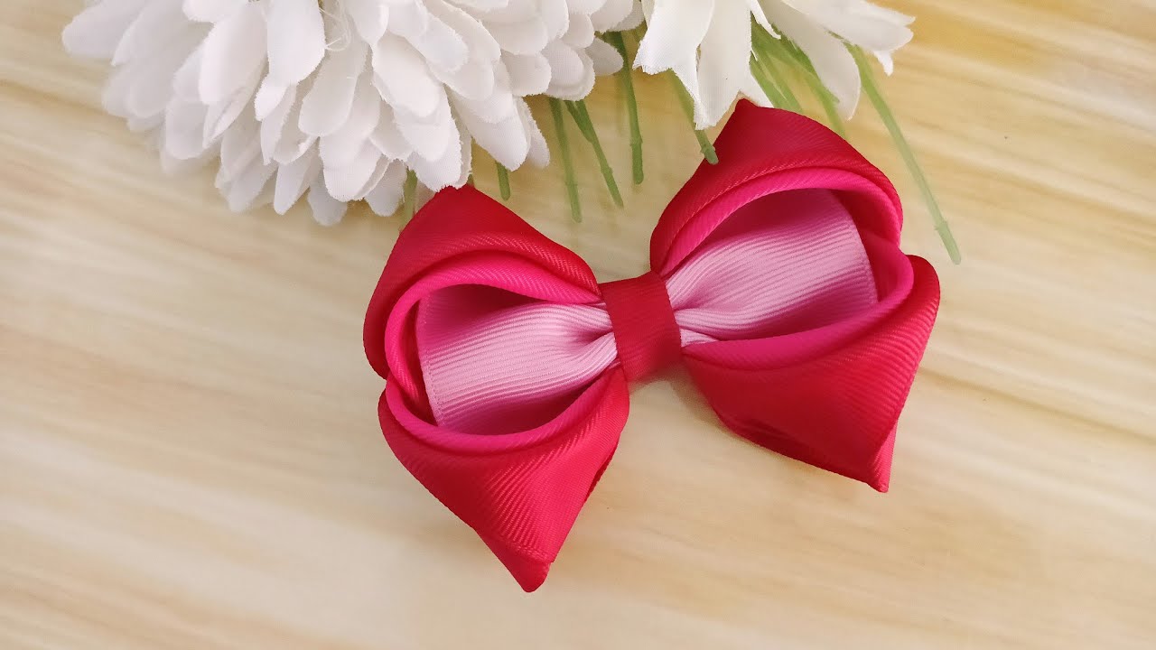 TUTORIAL HOW TO MAKE BEAUTIFUL TWO COLOUR RIBBON BOW 🎀 DIY RIBBON BOW 🎀 ...