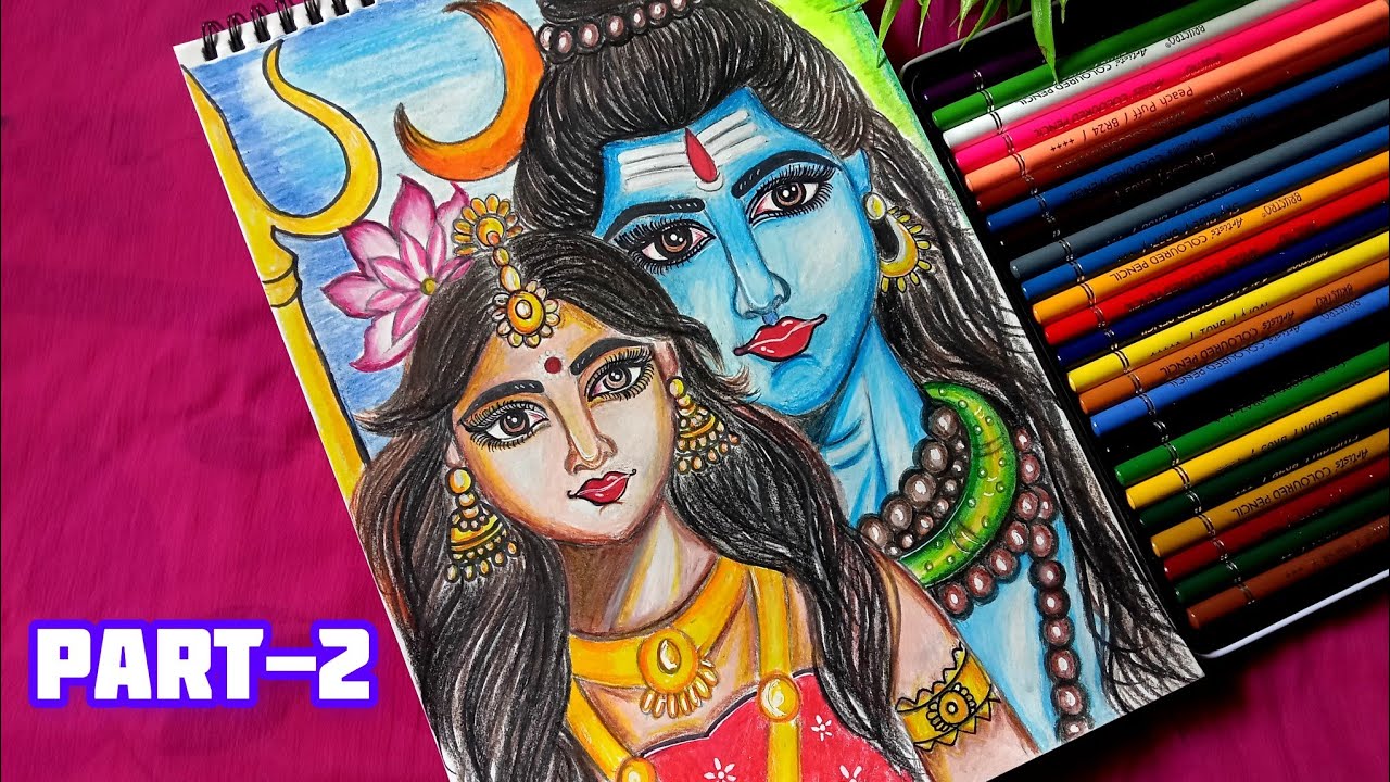 Tutorial: Mahadev Parvati Drawing with Colour Pencils || Part-2 - YouTube