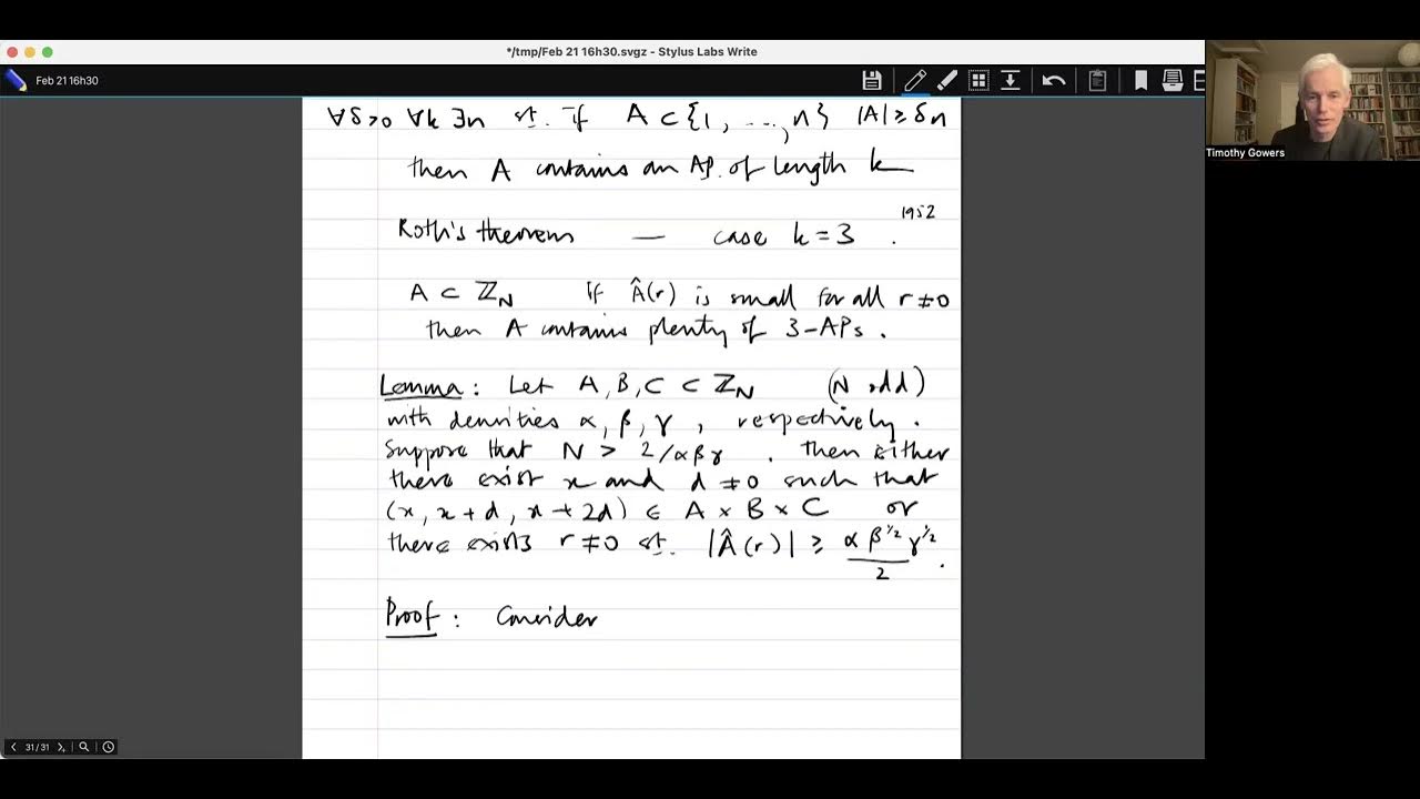 Introduction to additive combinatorics lecture 11.2 --- Part of the proof of Roth's theorem ...