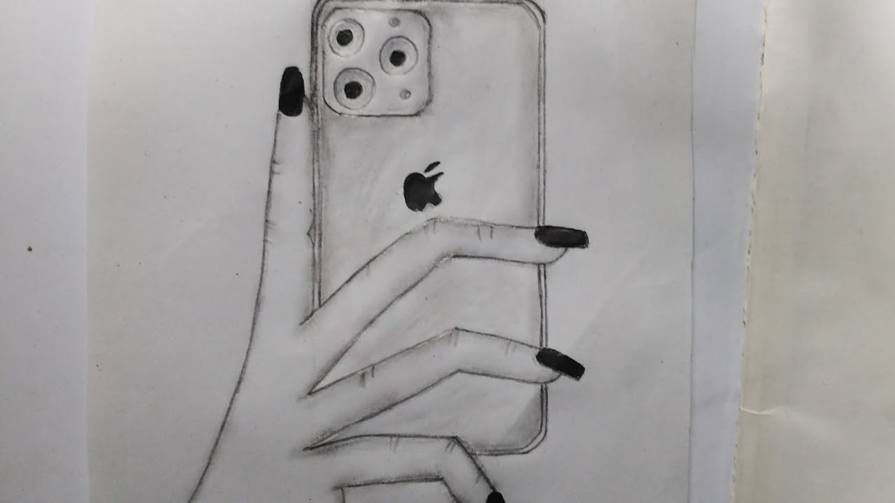 How to draw a hand holding iPhone drawing design //pencil sketch step ...