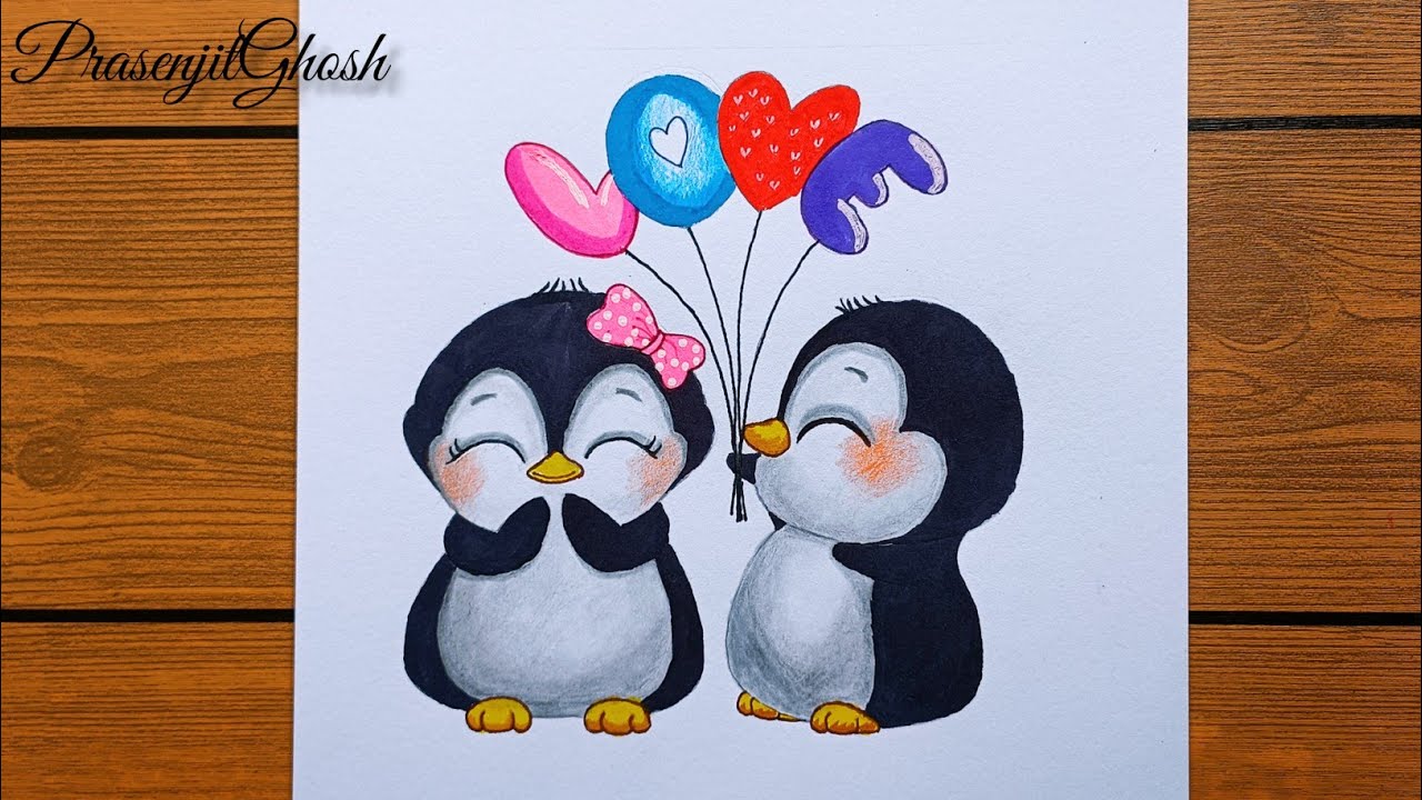 Penguin Couple Drawing