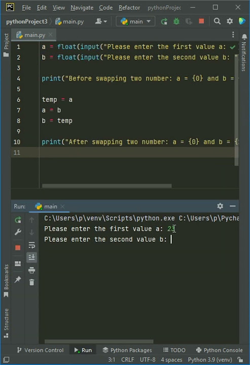 Pyhon Program To Swap Two Numbers Shorts Pythonprojects Short Pythontutorial Python Youtube 