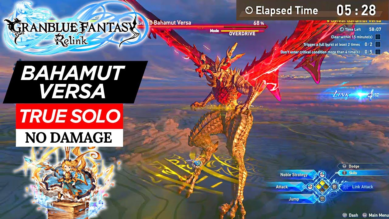 TRUE SOLO Charlotta vs Bahamut Versa in 5:28 (No Damage) | Granblue ...