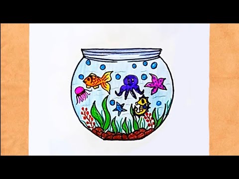 How to Draw Fish Aquarium | Fish Bowl Drawing - YouTube