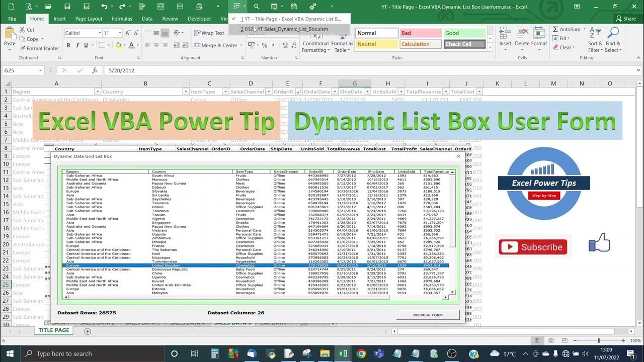 Excel Power Tip - Demo Dynamic List Box using Excel VBA - YouTube