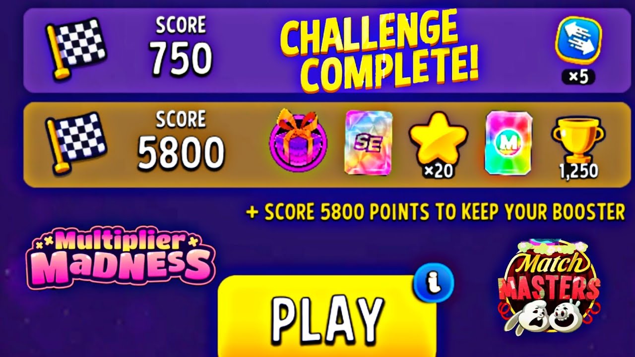 multiplier madness solo challenge score really match masters score 5800 ...