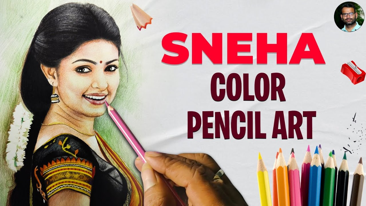 Beautiful Sneha Prasanna Color Pencil Drawing | Tamil Cinema | Live Art ...