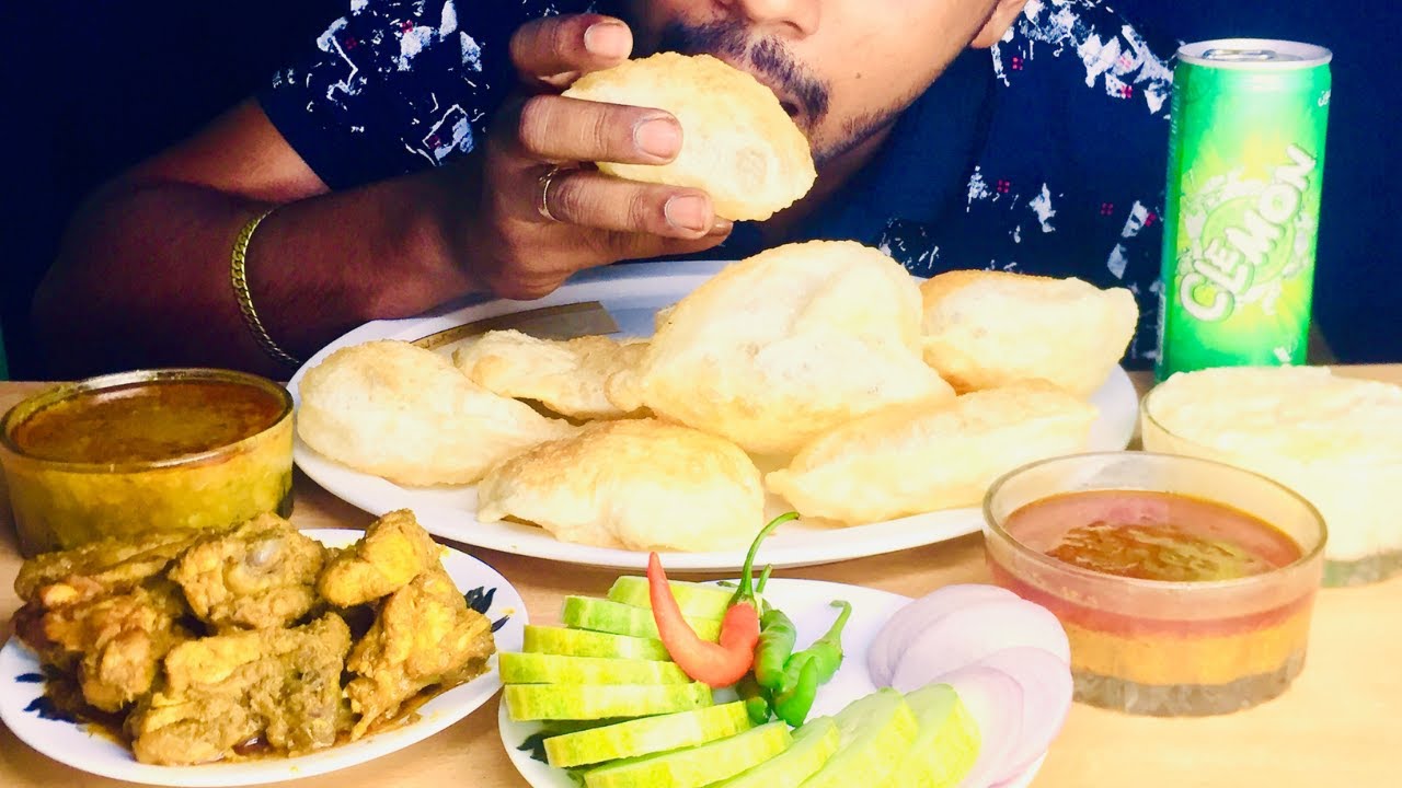 EATING SHOW with LUCHI, CHICKEN CURRY, DAUL & SALAT LIKE ASMR - YouTube