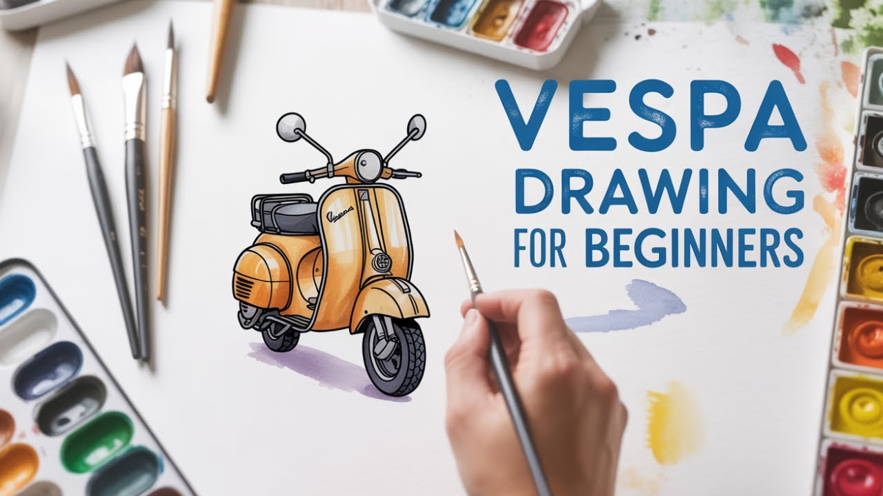 Easy Vespa Drawing Tutorial 🎨 Watercolor for Beginners - YouTube