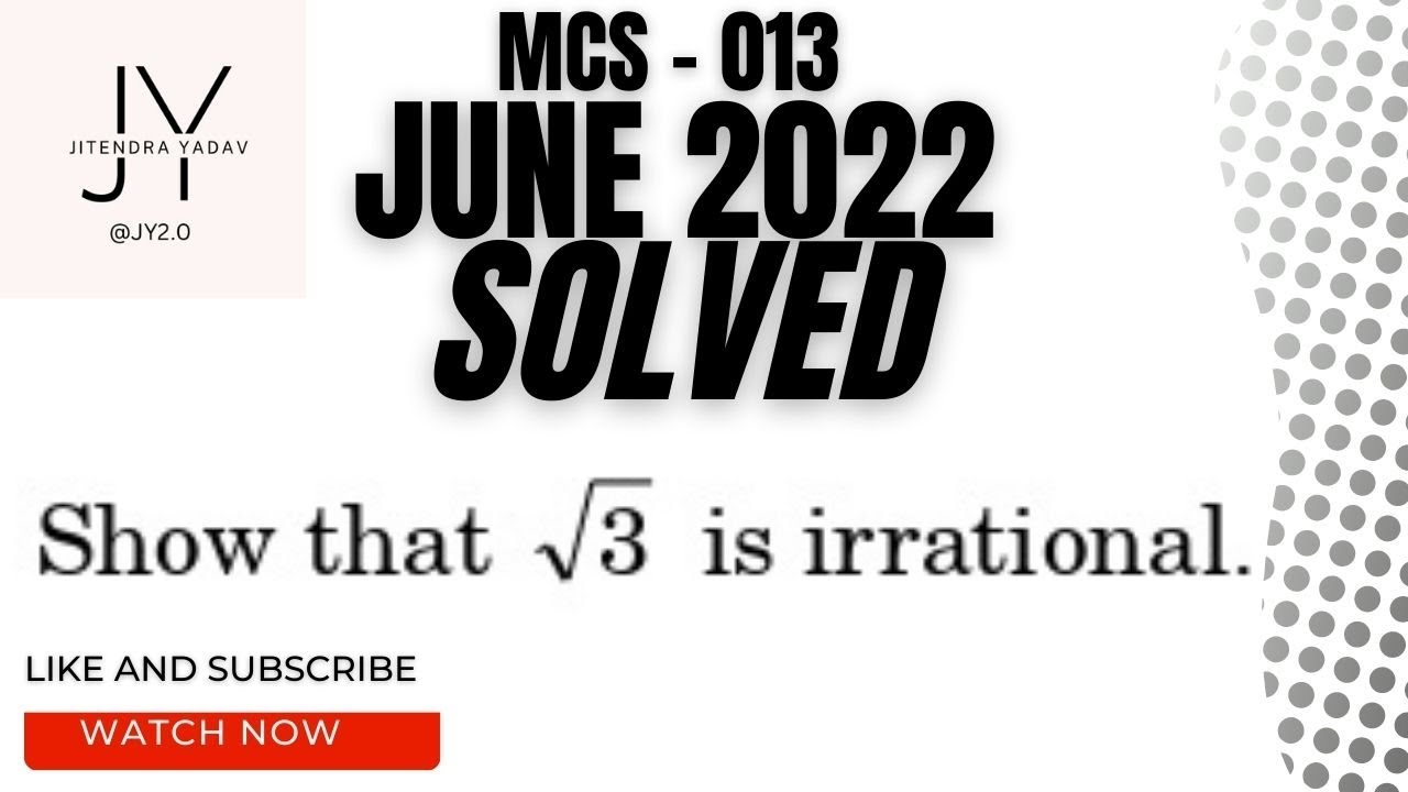 Irrational Number | Prove That Root 3 is Irrational Number | Prove √3 ...