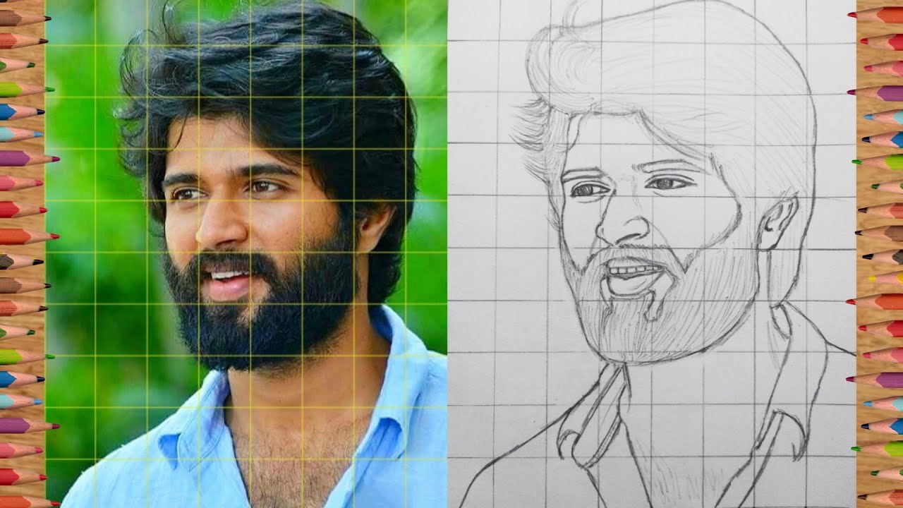 How to draw Vijay Deverakonda(Part-I)//By using grid method - YouTube