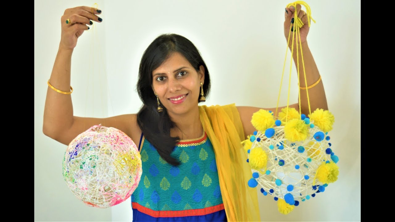 How to make balloon thread lantern for diwali in Hindi - YouTube
