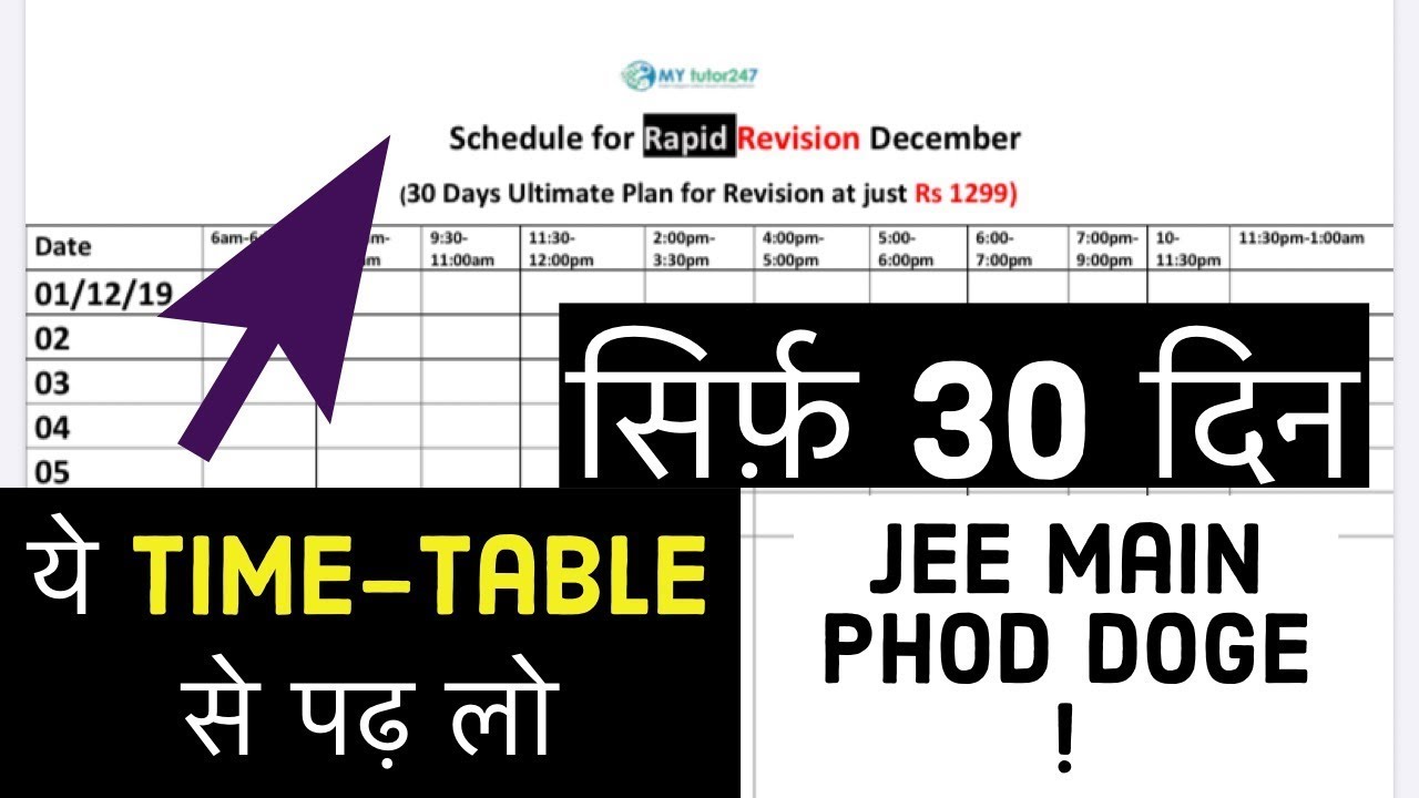 30 Days Time table for JEE Main 2020 || guaranteed score in jee ain jan ...