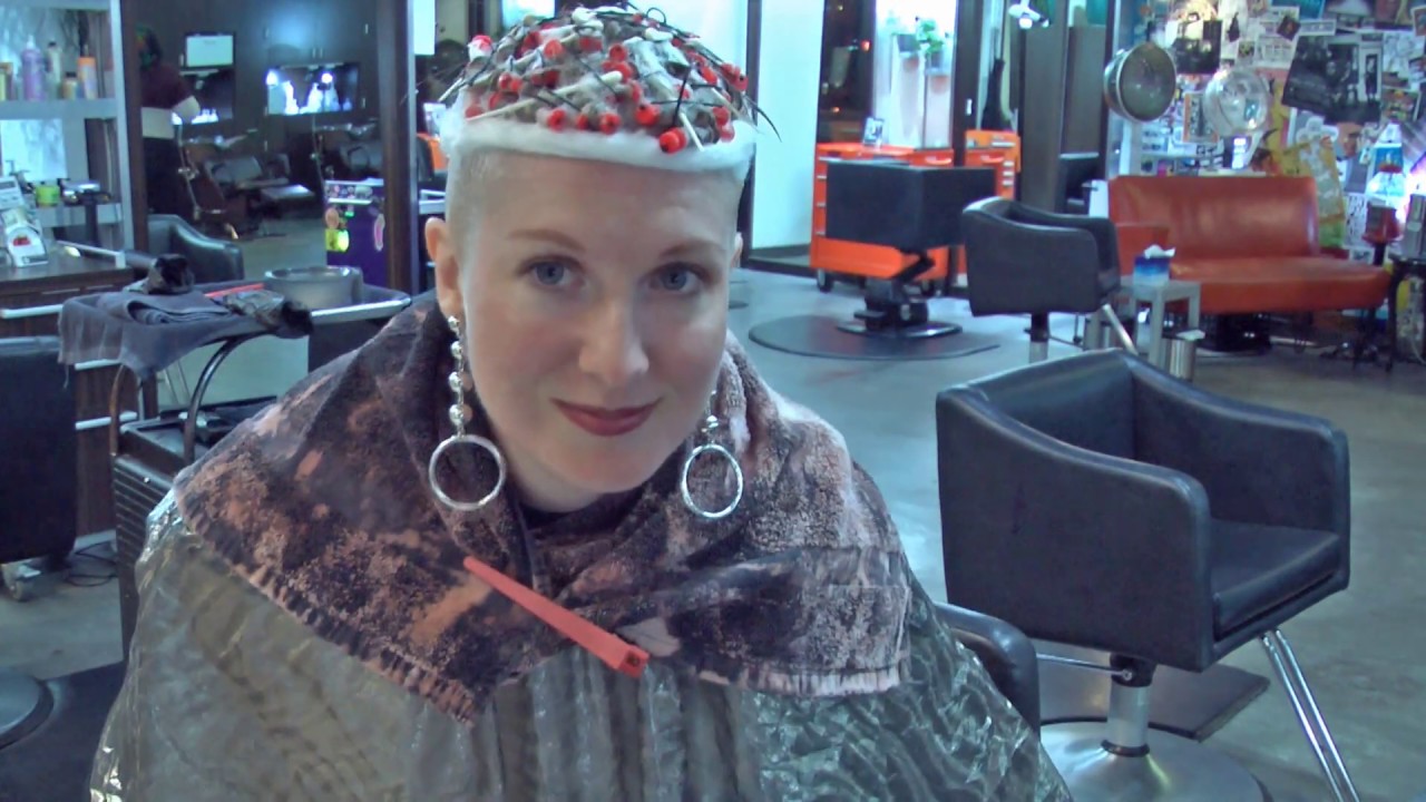 Part 4: Kat's hair being rinsed and neutralized in the salon - YouTube