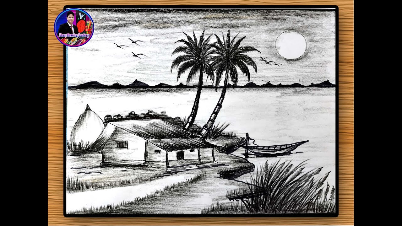 Scenery (Sketch) || Step By Step | Art Scenery | Almas Drawing Academy ...