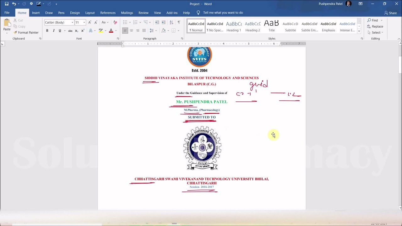 Project Work (Part-02) B.Pharmacy = Front Page, Acknowledge Page, and ...