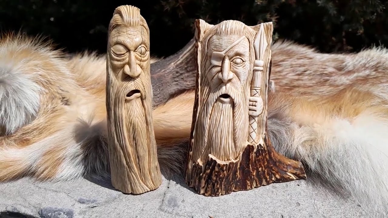 Viking God Odin statue. Moose antlers hand-carved. Scandinavian God ...