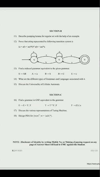 Automata Theory and Formal language btech(cse)(5th sem) ||#btech #computerscience #shorts - YouTube