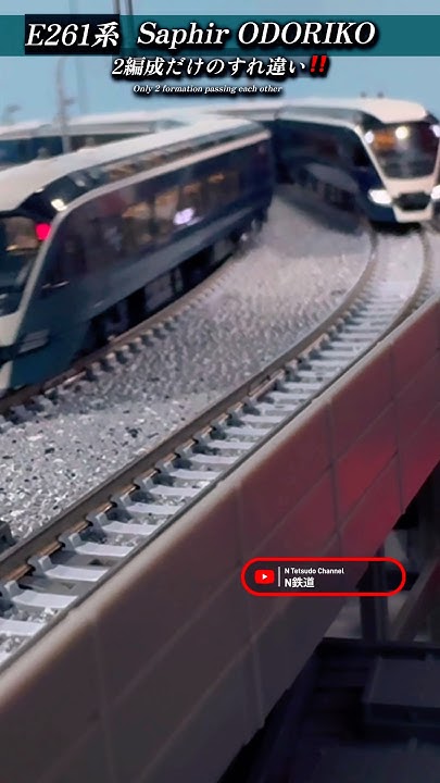 [高架線カーブ‼︎] 希少編成(サフィール踊り子) E261系同士のすれ違いシーンを再現‼︎ #nゲージ #特急踊り子 #サフィール踊り子 #e261系 #東海道線 #特急 #鉄道模型 ...