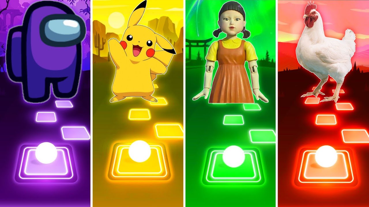 Among Us vs Pikachu vs Squid Game vs Chicken - Tiles Hop EDM Rush - YouTube