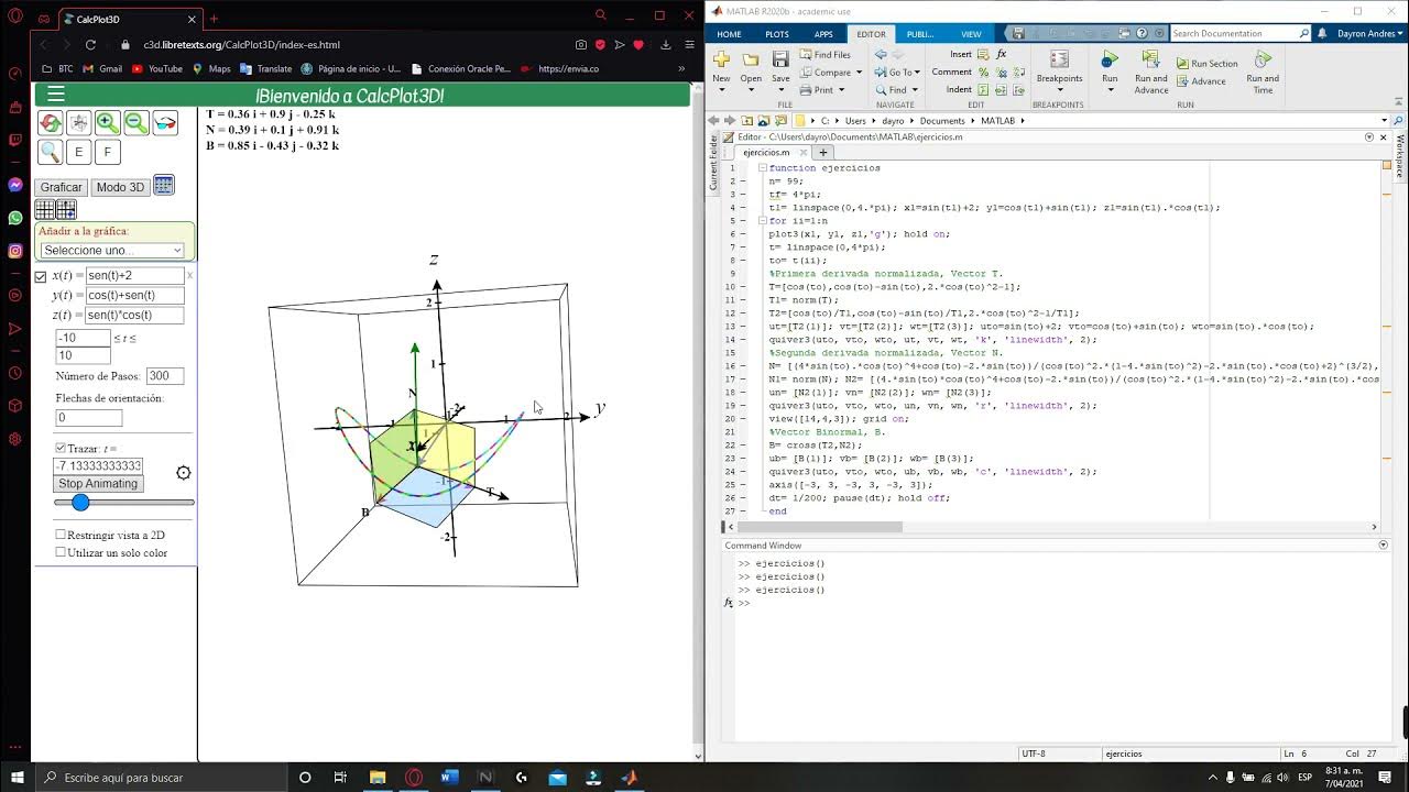 Triedro en CalcPlot3d y en Matlab - YouTube