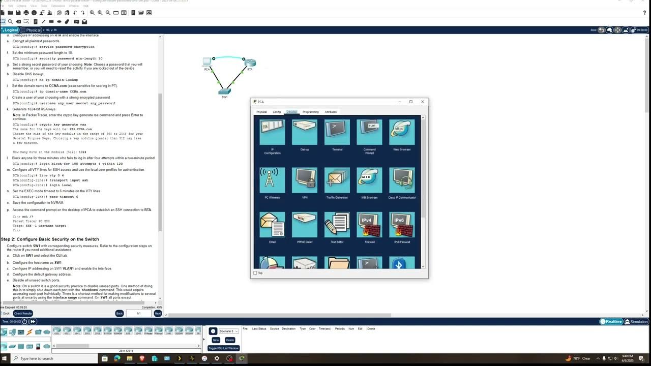 16.4.6 Packet Tracer – Configure Secure Passwords and SSH - YouTube