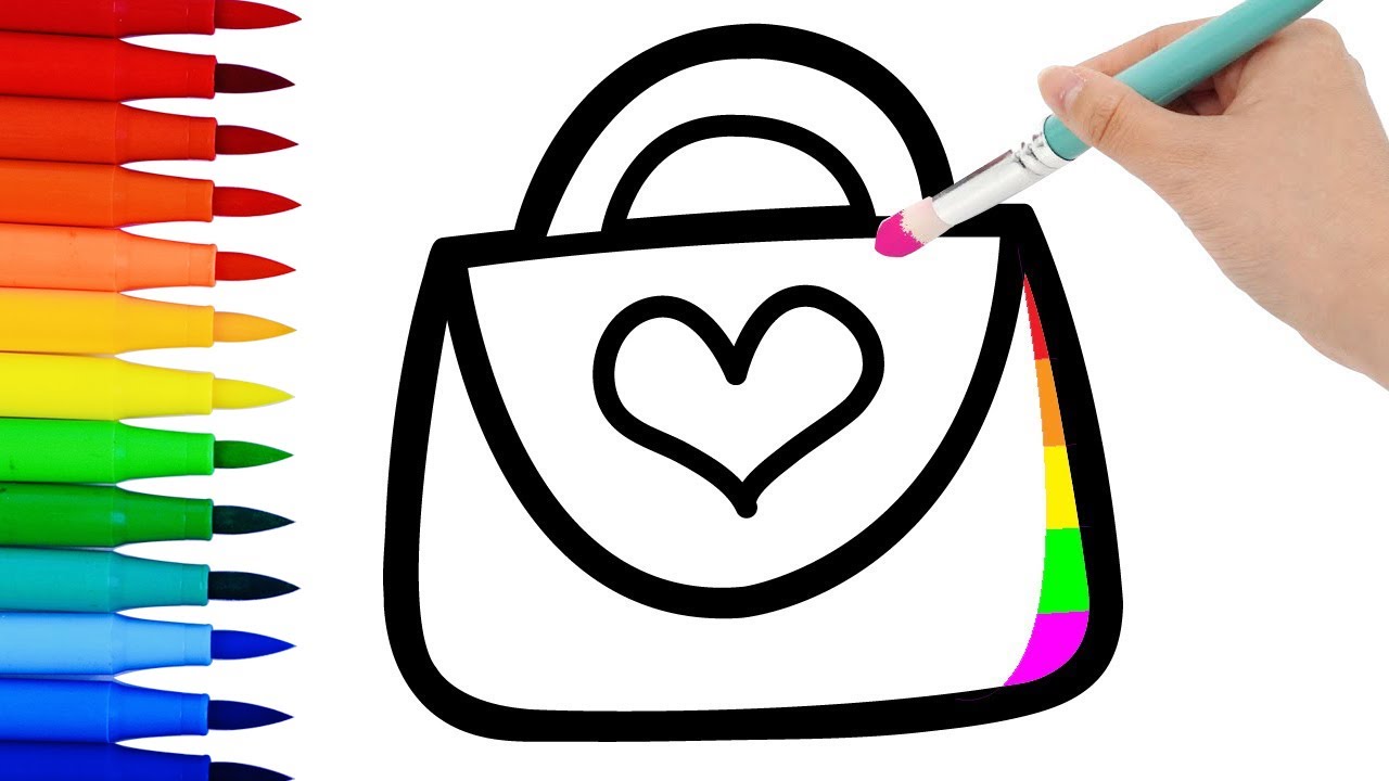 How to draw bags and color for kids.Draw, Paint and Learn - YouTube