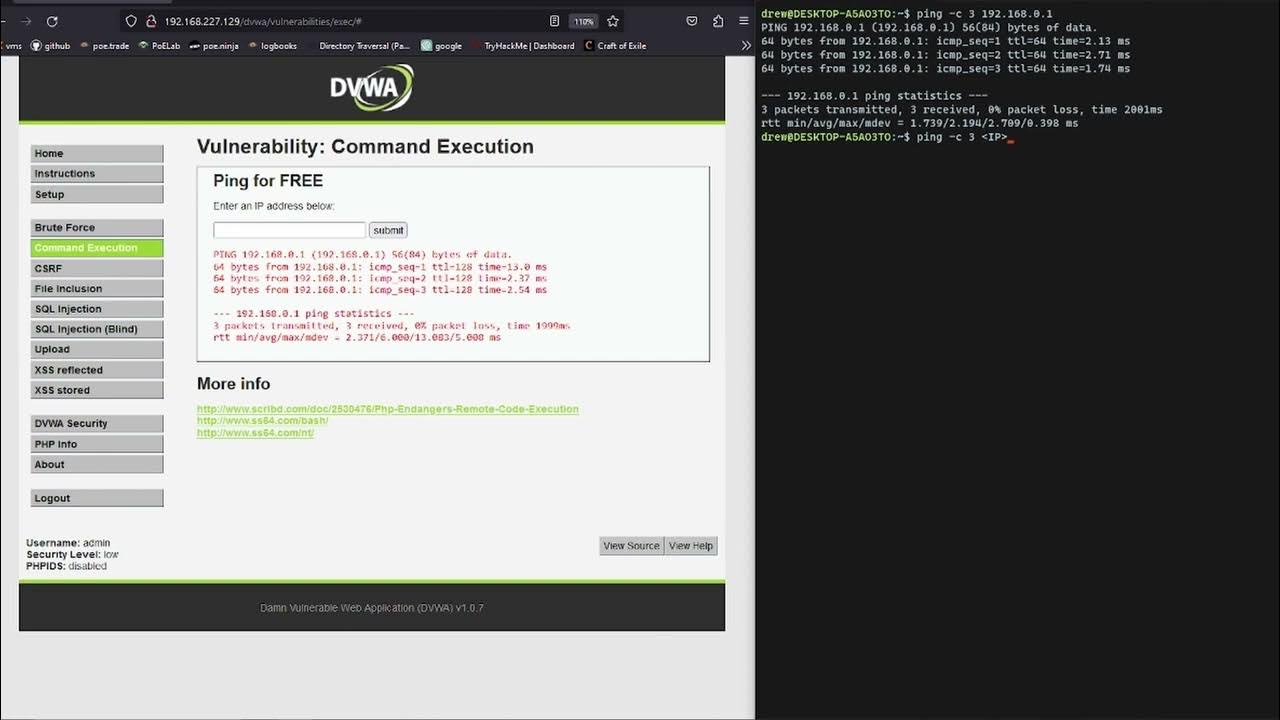 DVWA Command Execution Walkthrough (Low & Medium) - YouTube