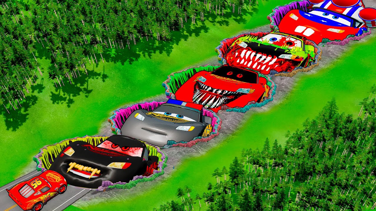 Mega pits with McQueen and Pixar Cars Vs Big & Small Lightning McQueen ...