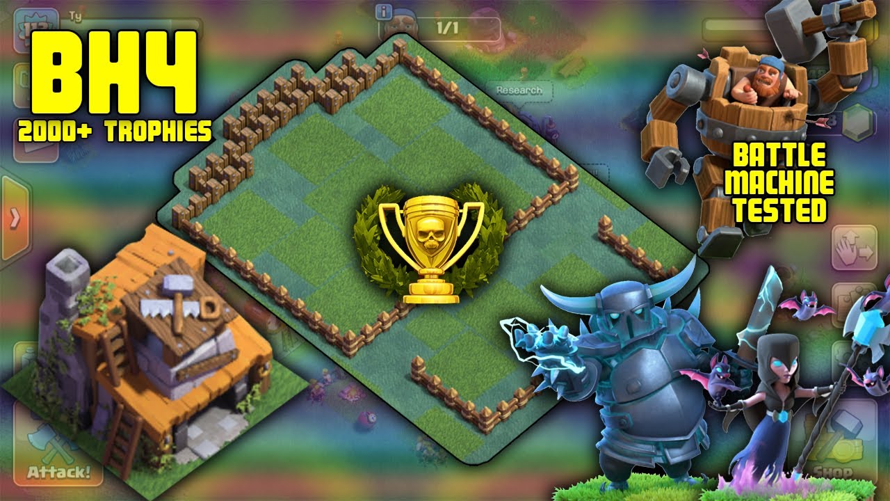 GREATEST BH4 [Builder Hall 4] 1500 - 2000+ Trophy Range Base! w/Replays ...