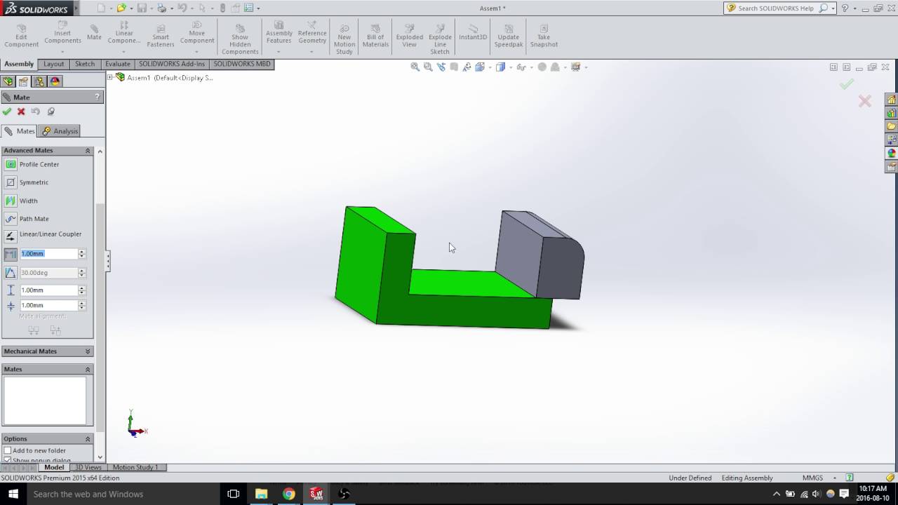 Limit distance mate (advanced mate) - solidworks 2015 - video 83 - YouTube
