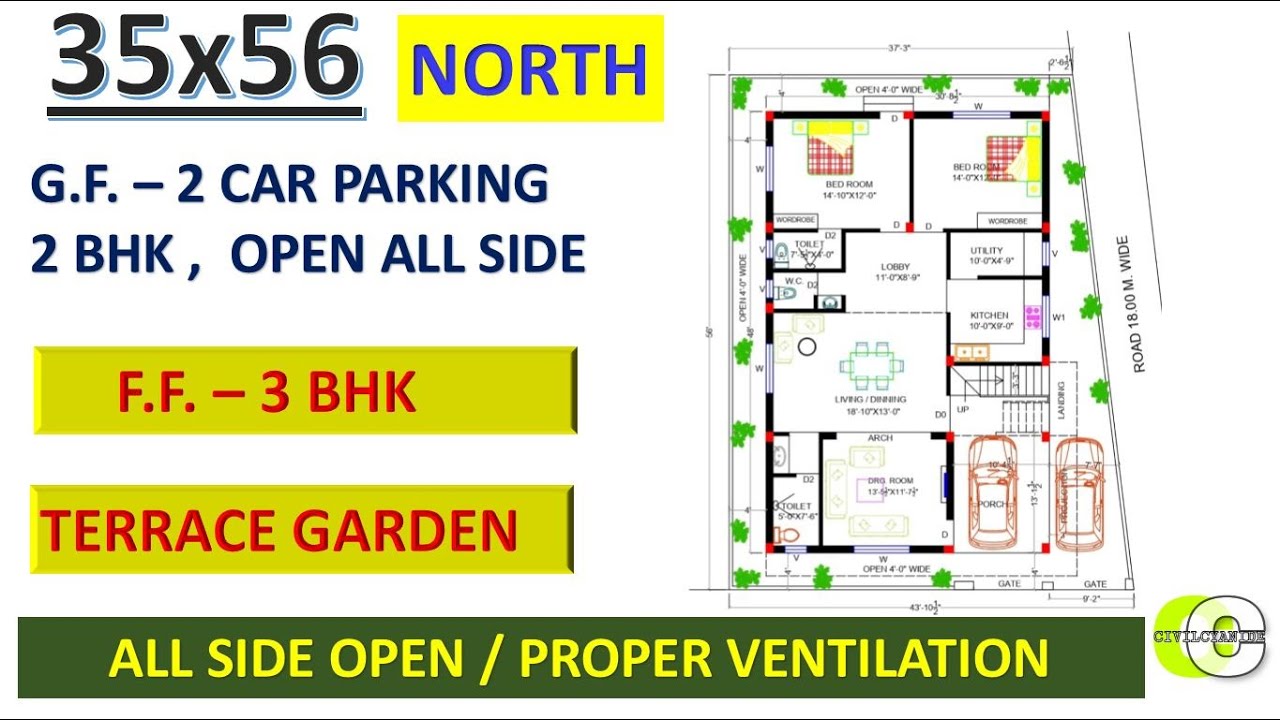 35X56 Feet House Plan II डबल पार्किंग II 2 BHK House Plan - YouTube