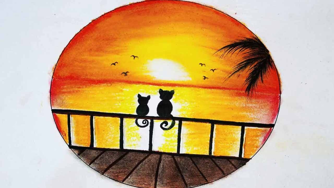 Step by step beautiful sunset scenery drawing | @FarjanaDrawingAcademy ...