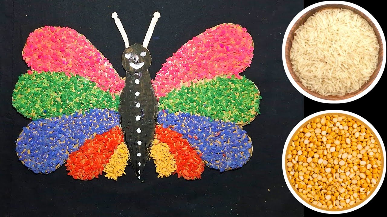 Unique Butterfly Wall Hanging Craft Using Rice | Home Decoration Ideas ...