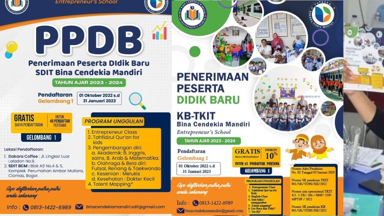 PPDB PAUD KB, TKIT, SDIT Bina Cendekia Mandiri Entrepreneur's School T ...