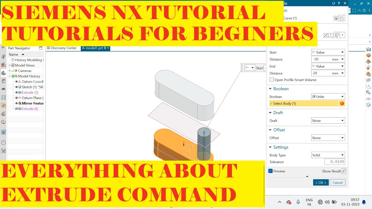 Siemens NX || Everything about Extrude command in NX|| Full hindi ...
