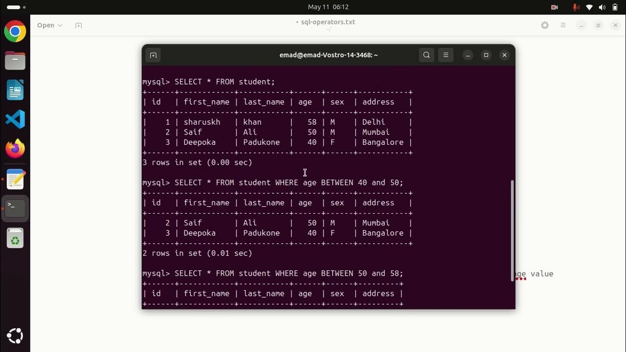 SQL : Basics | WHERE Clause | Operators (BETWEEN, LIKE, IN) - YouTube