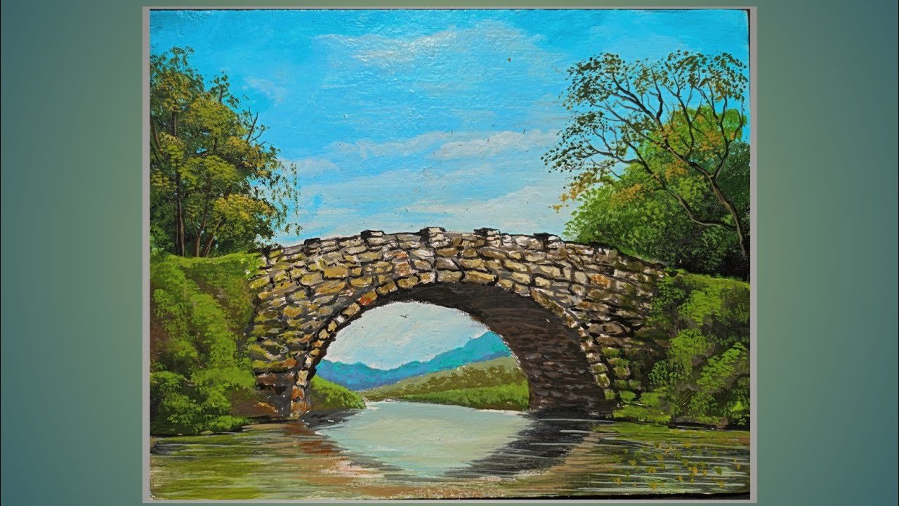 How to Paint Stone Bridge | Store Bridge Scenery Painting with Acrylic ...