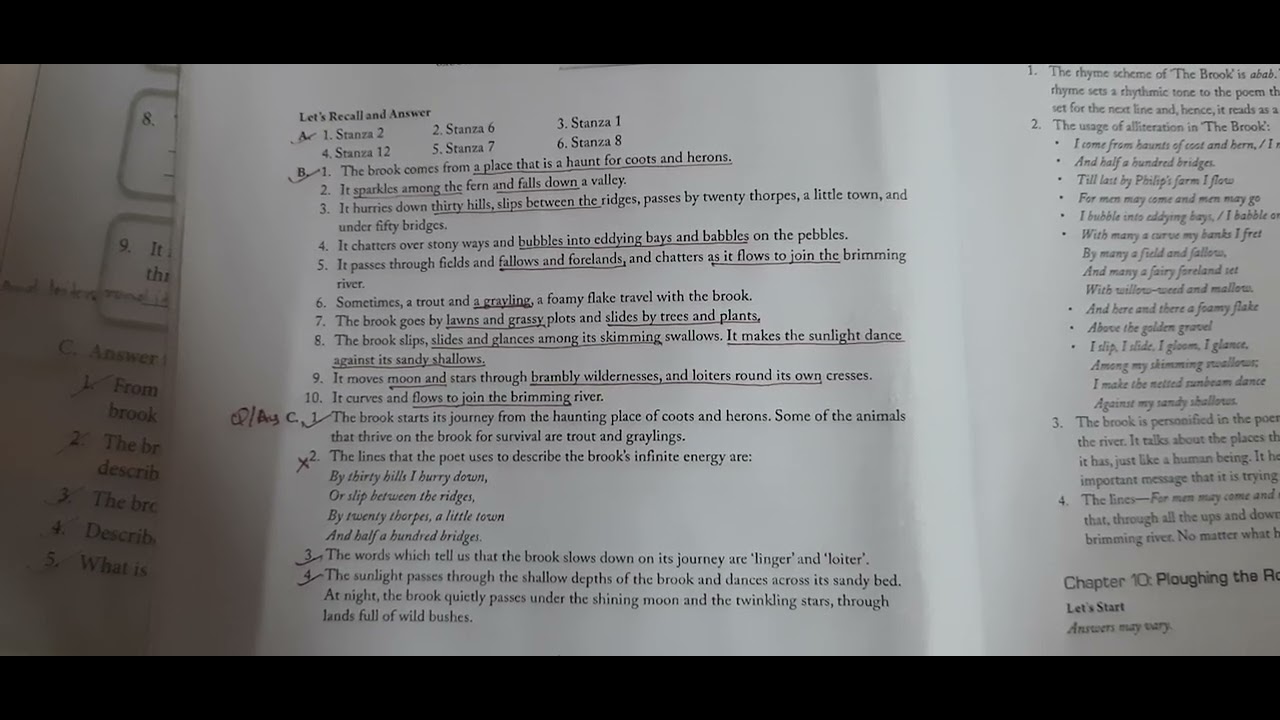 class 6 , English text new , ch 9 , The brook , copy work + book work ...