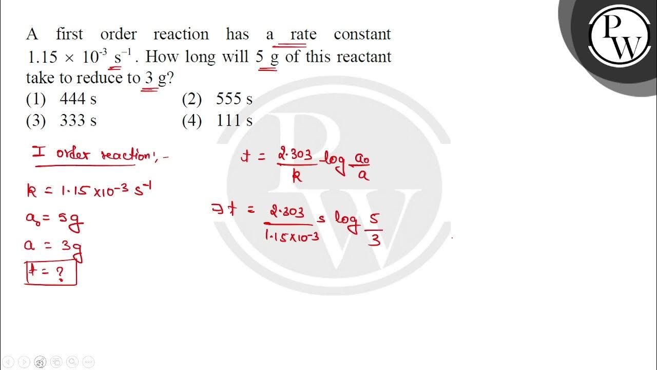 A first order reaction has a rate constant \( 1.15 \times 10^{-3} \mathrm{~s}^{-1} \). How long ...
