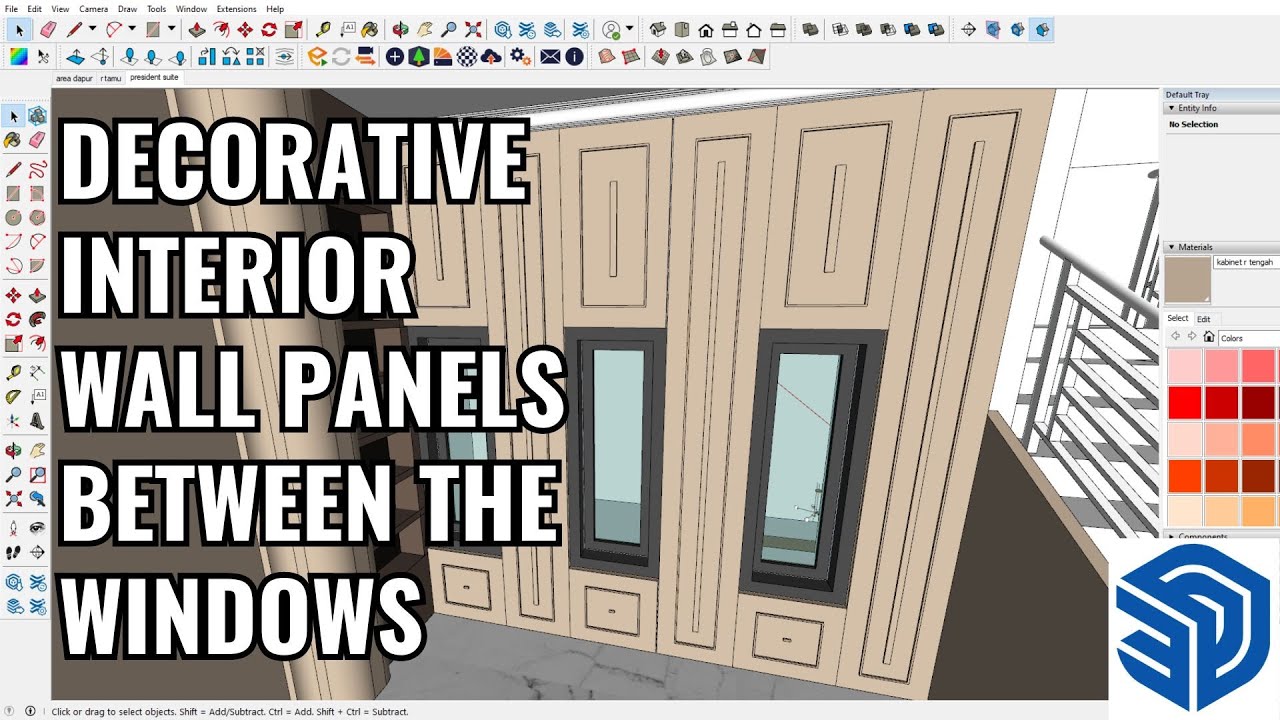 SKETCHUP TUTORIAL HOW TO MAKE INTERIOR WALL PANELS BETWEEN WINDOWS ...