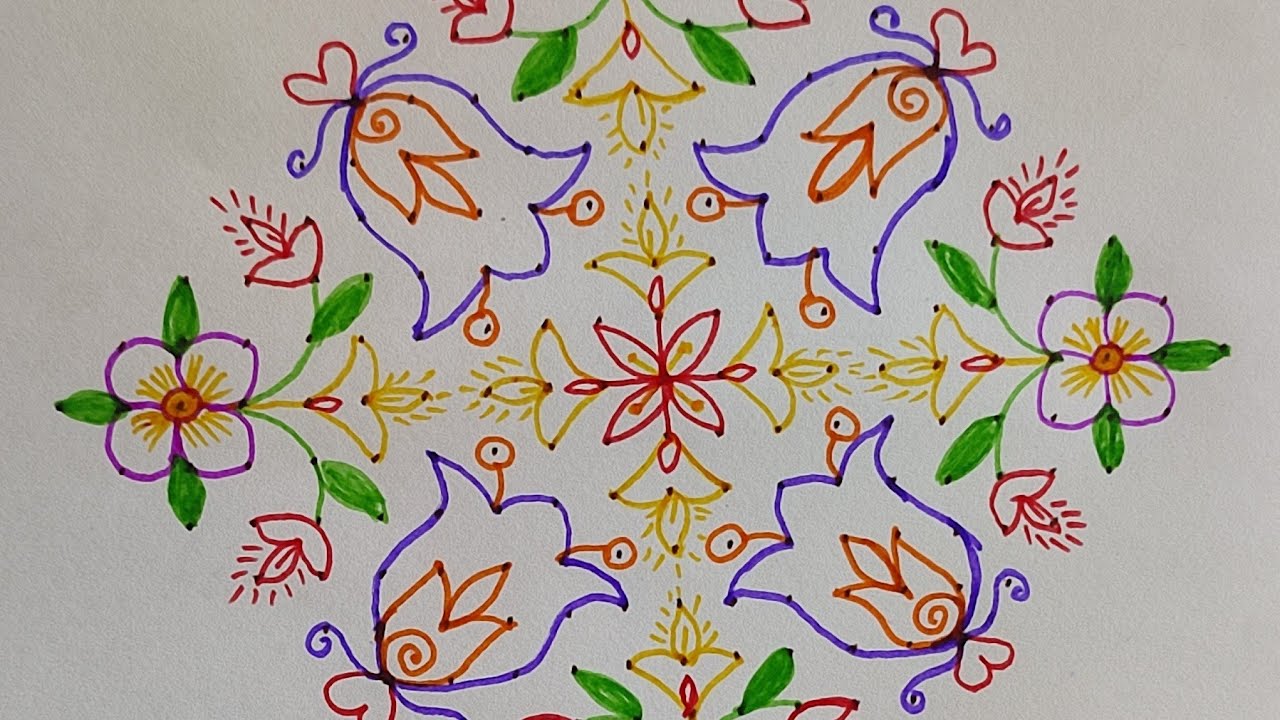 Beautiful flowers/ sankranthi muggulu/ long rangoli designs 2023 ...