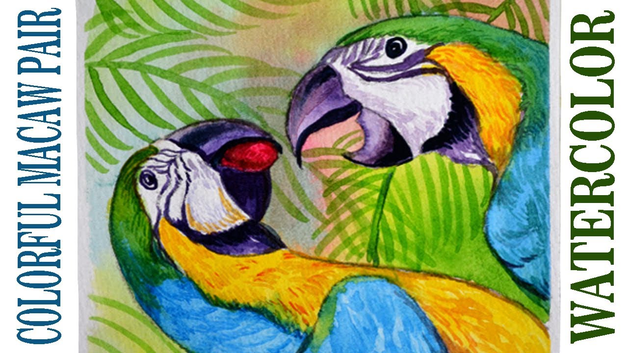VIBRANT COLORFUL Pair Of Playing ️MACAW PARROT Painting in Watercolors ...