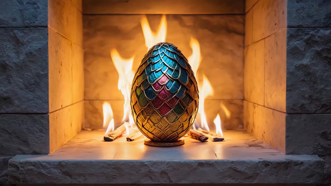 Fireplace – 10-Hour Dragon Egg in Fireplace | Fantasy Flames & Metallic ...
