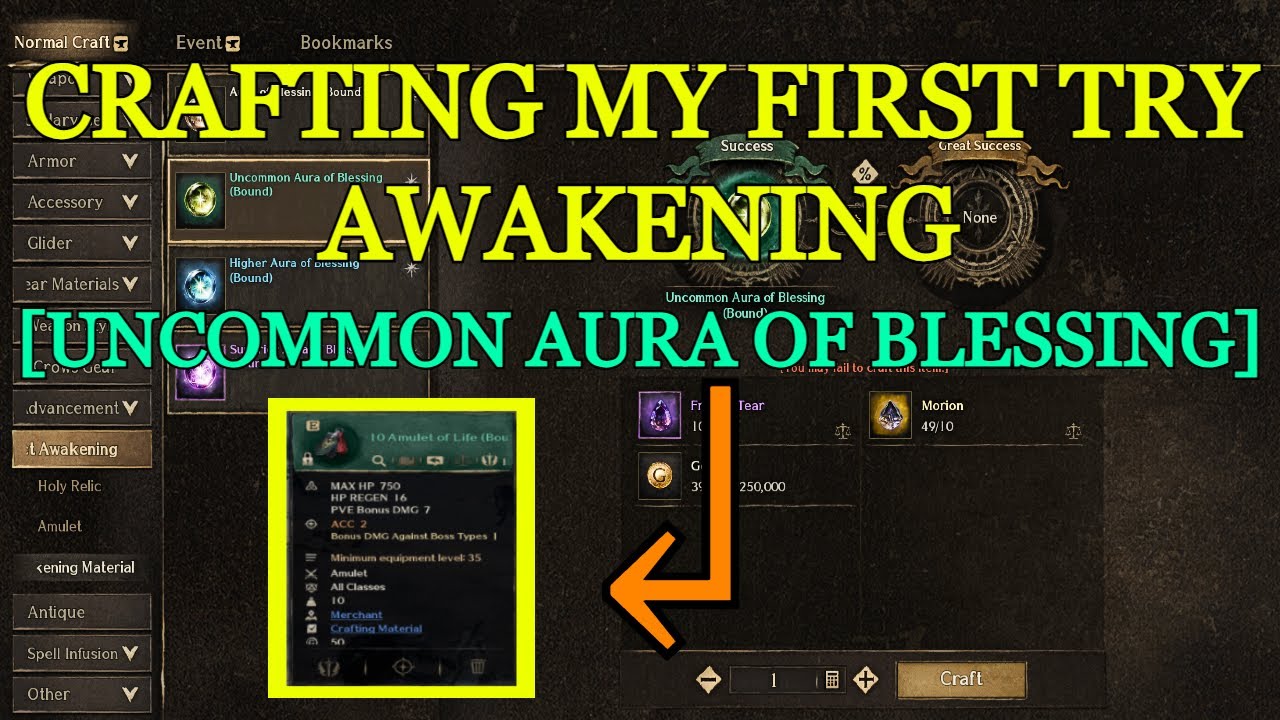 NIGHT CROWS: CRAFTING MY FIRST TRY AWAKENING [UNCOMMON AURA OF BLESSING ...