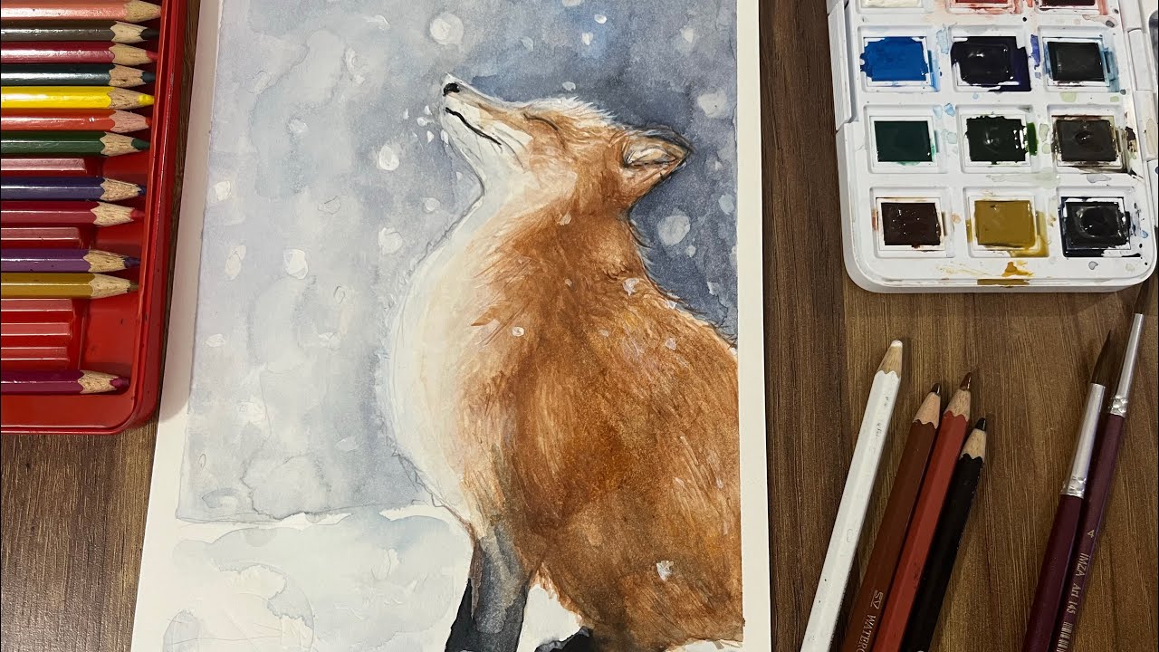 SULUBOYA KAR VE TİLKİ RESMİ YAPIMI | FOX, SNOW PAİNTİNG - YouTube