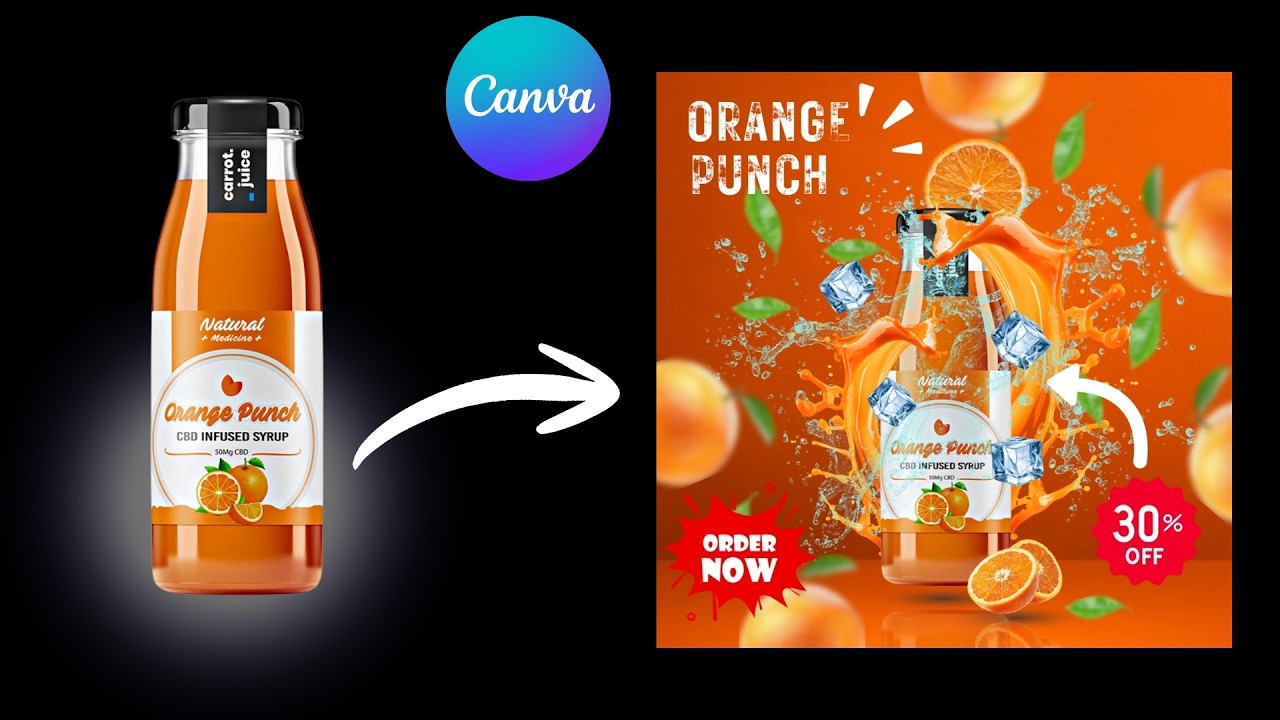 Canva Orange Juice Advertisement Design | Poster Tutorial for Beginners ...