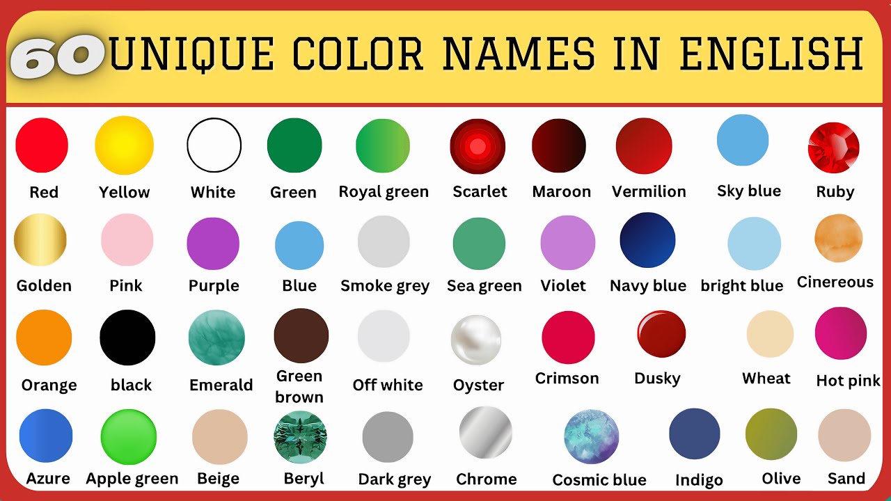  60 Unique Color Names In English Learn Color Vocabulary YouTube