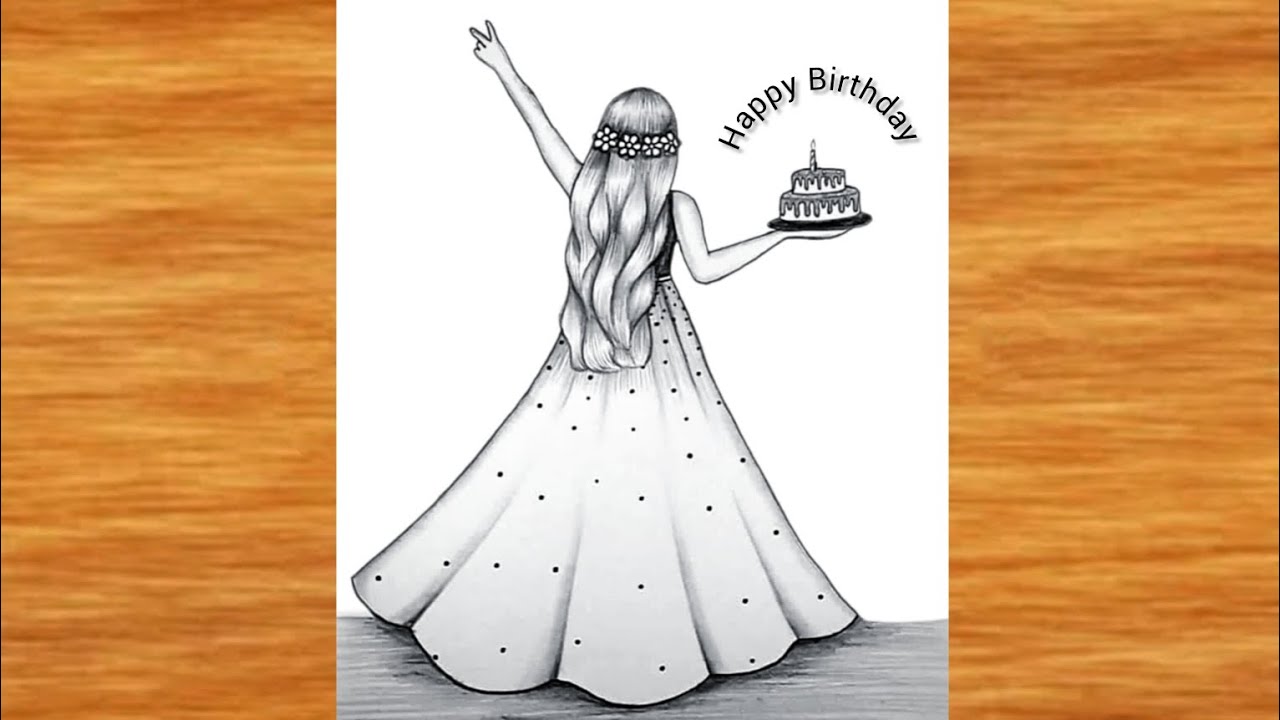 Happy birthday Drawing || Birthday Girl Drawing with cake || girl ...
