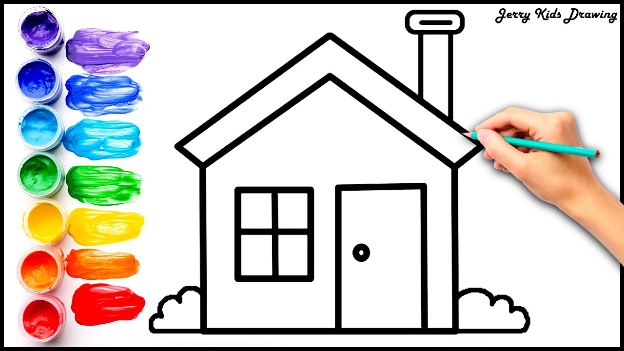 Simple House Drawing, Colouring & Painting for Kids, Toddlers | How to ...